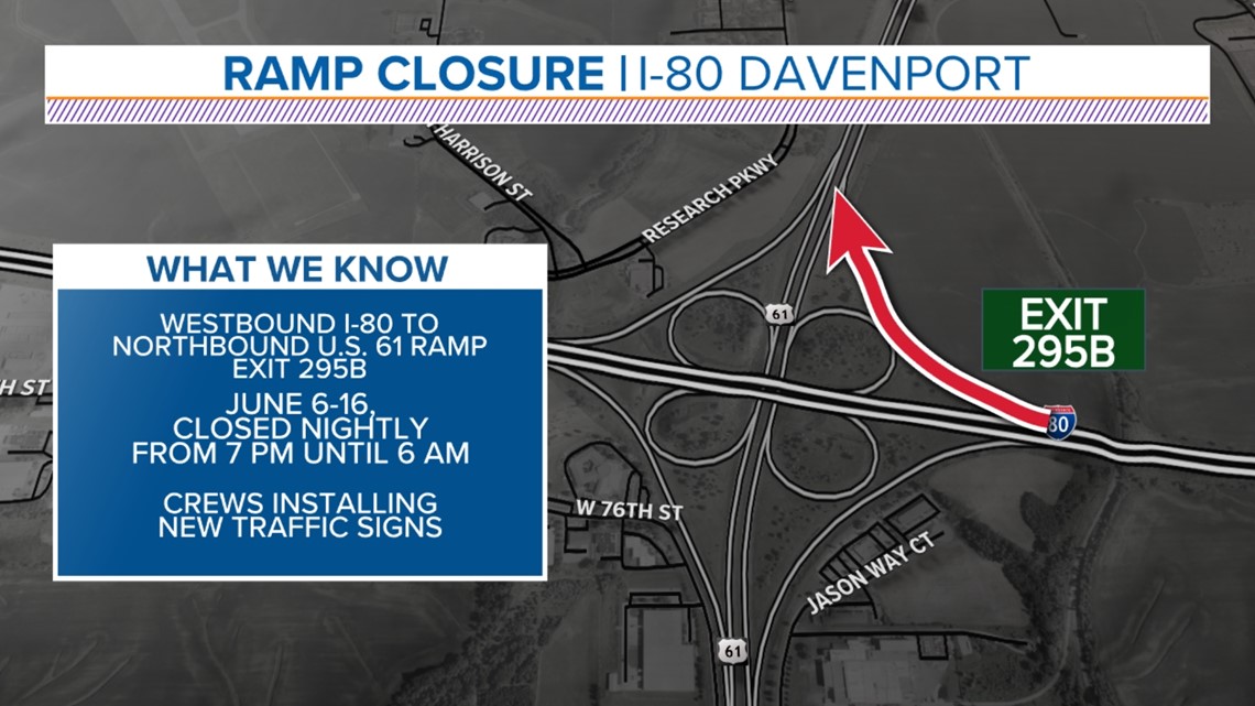 US 61 exit on westbound I-80 will be closed nightly June 7-16 | wqad.com