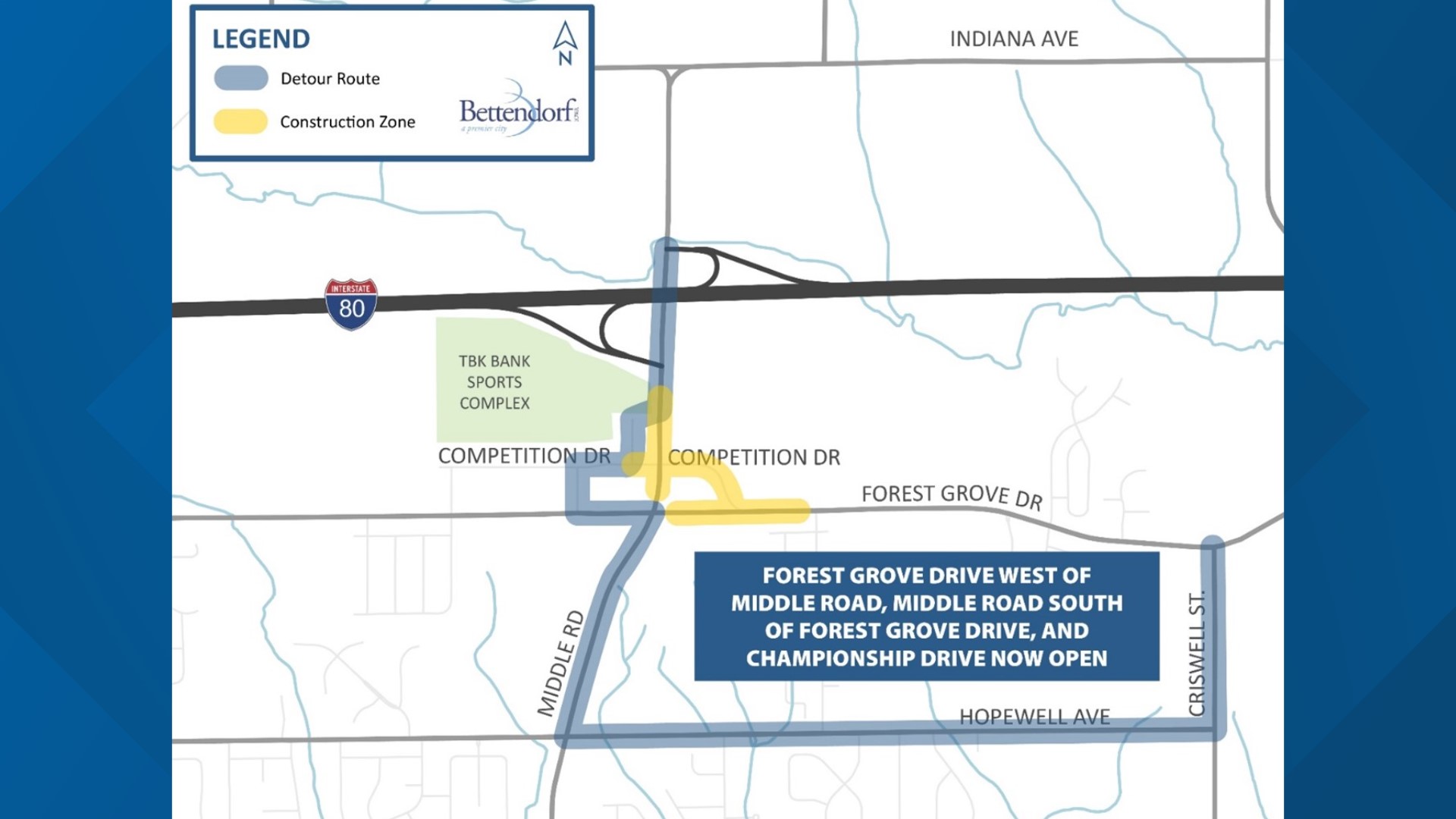 New road closures on Bettendorf's Forest Grove Drive | wqad.com