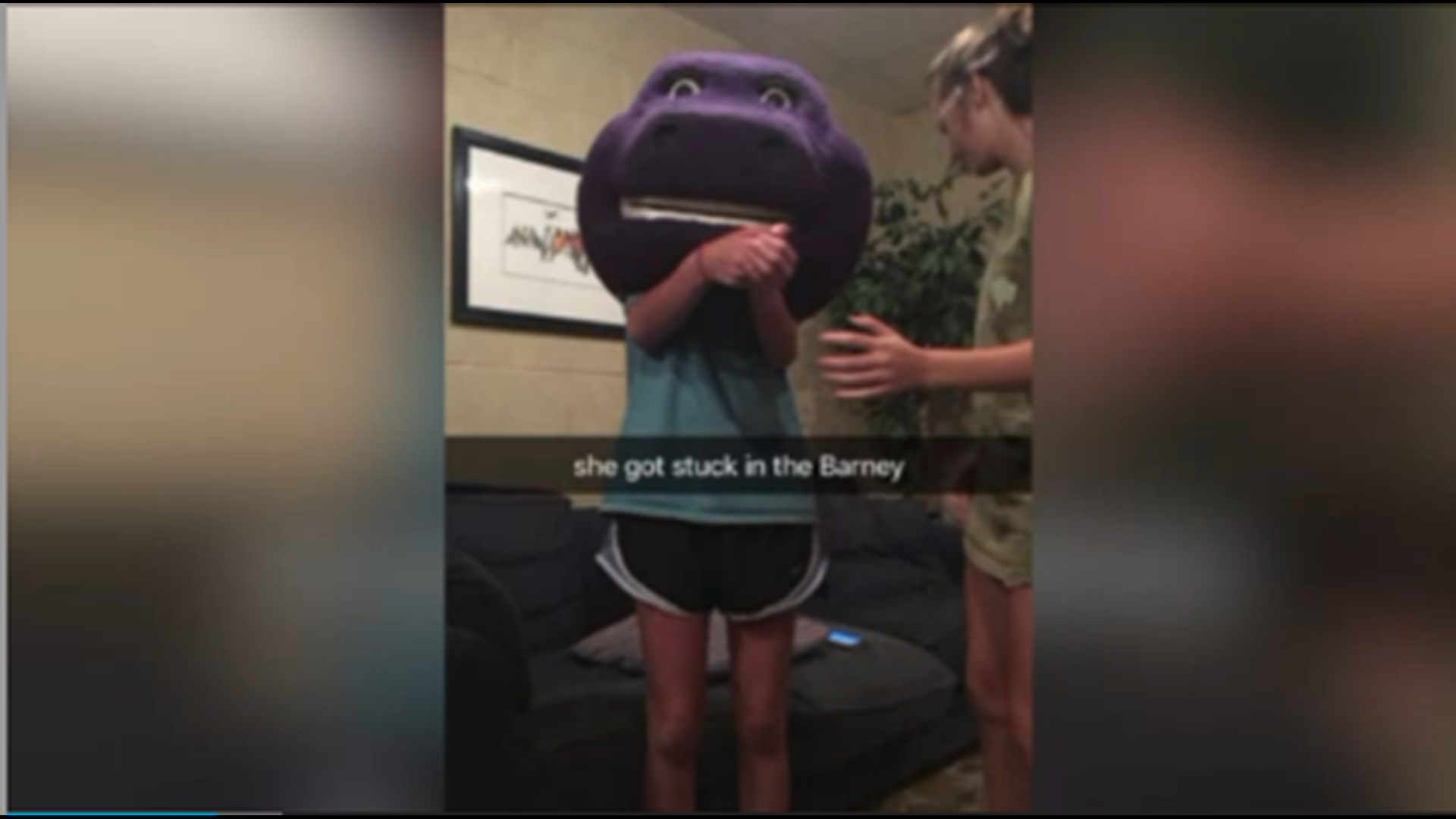 Teenager gets stuck in Barney head during prank | wqad.com