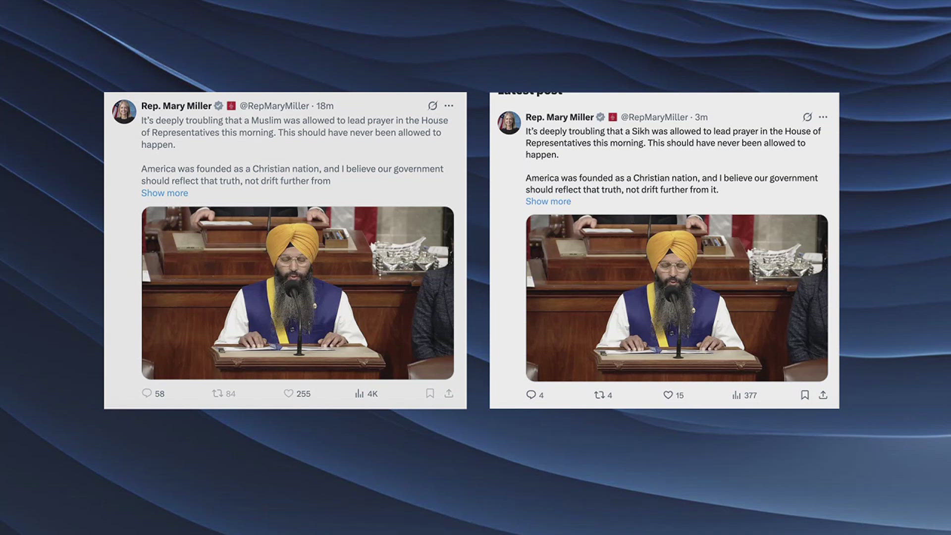 Rep. Mary Miller's now-deleted post about Sikh congressional chaplain ...