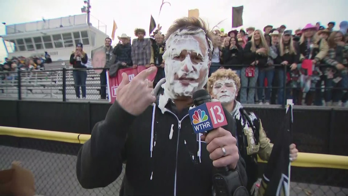 Dave Calabro gets pied in the face by Lebanon High School | wthr.com