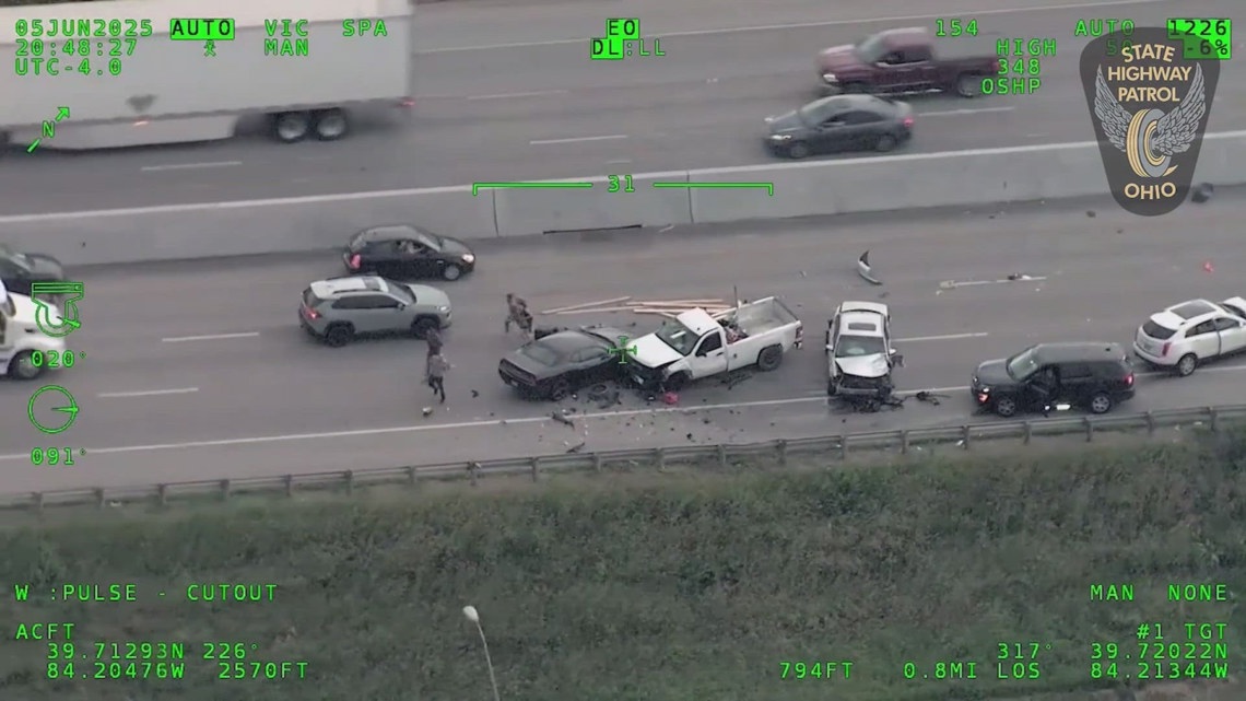 Police chase ends in 6-car crash, man throws boards in bed of truck at ...