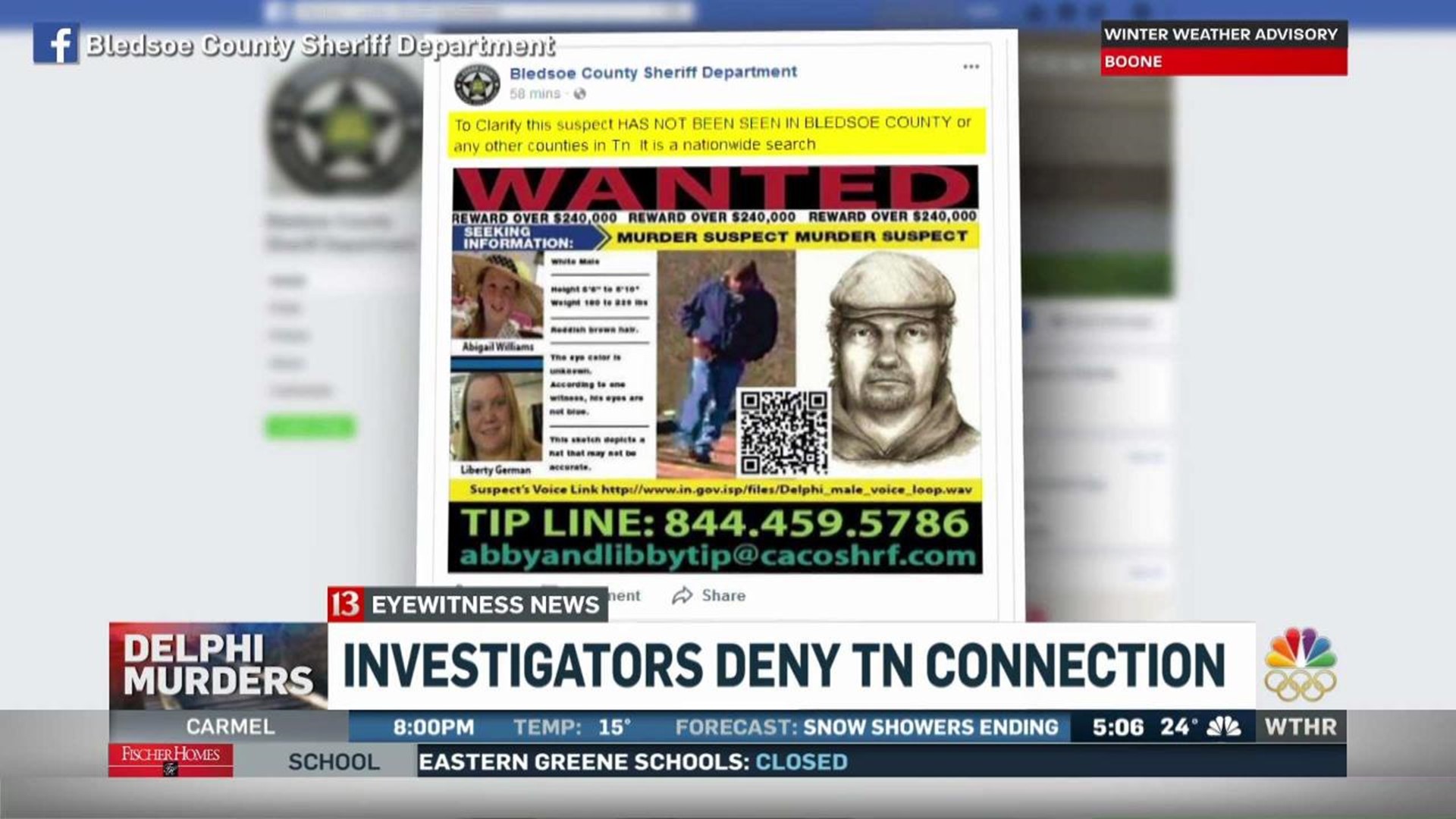 Tennessee sheriff clarifies Delphi suspect has not been seen there | wthr.com