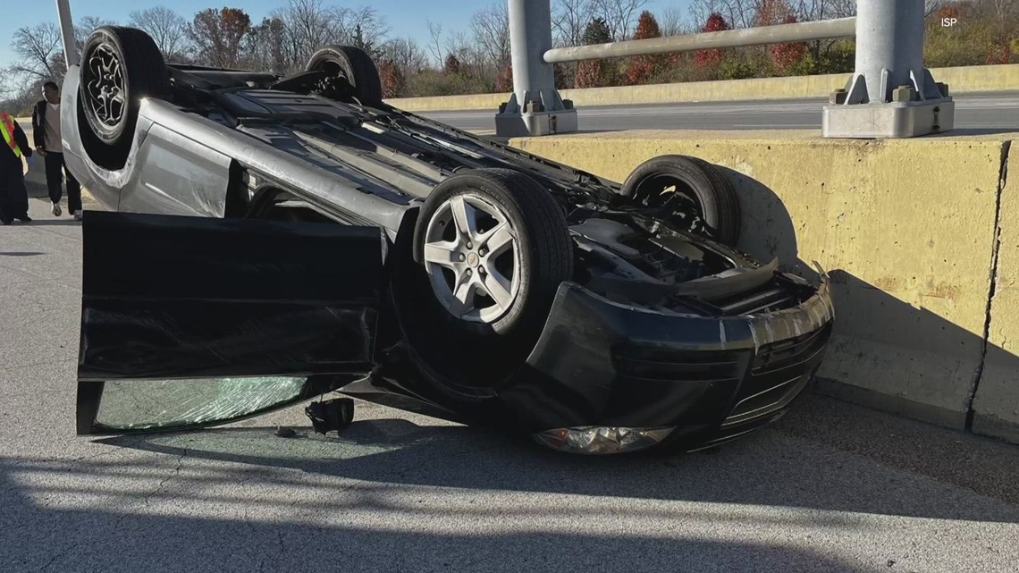 Driver walks away from flipped car crash on I-465 | wthr.com
