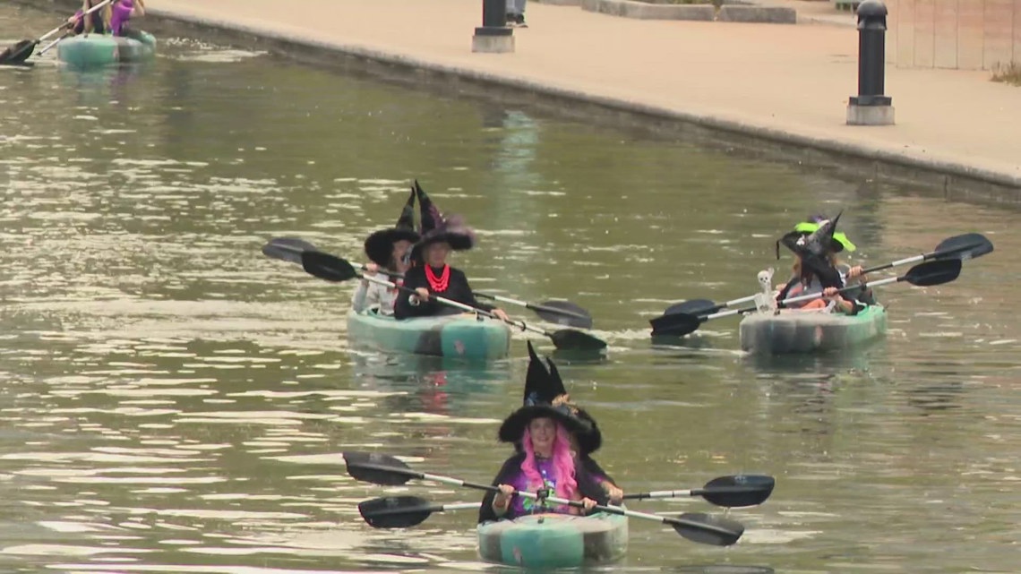 100 witches kayak down Indianapolis Canal for the Children's Museum ...