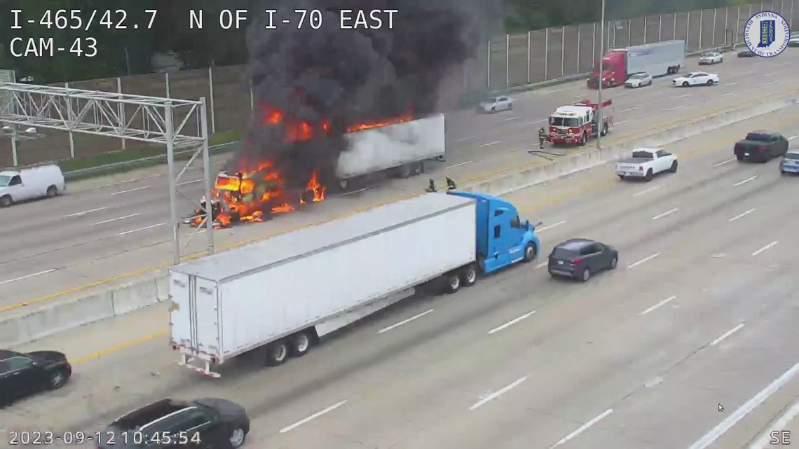 Semi fire creates backups on I-465 north near I-70 on Indy's east side ...