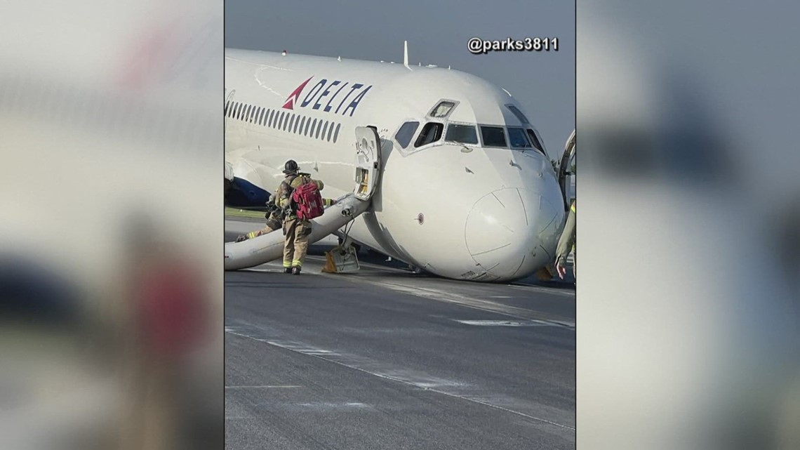 Delta plane lands without nose gear | wthr.com