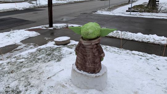 Baby Yoda snow sculpture in Greenfield | wthr.com