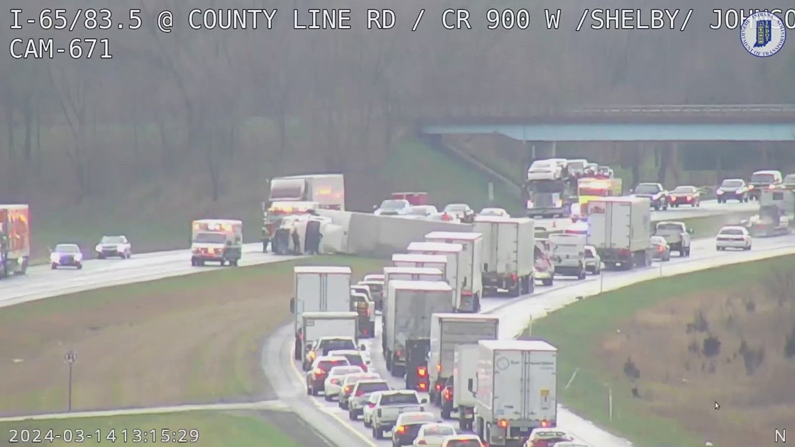 High winds blow over semi truck near Shelby/Johnson County line | wthr.com