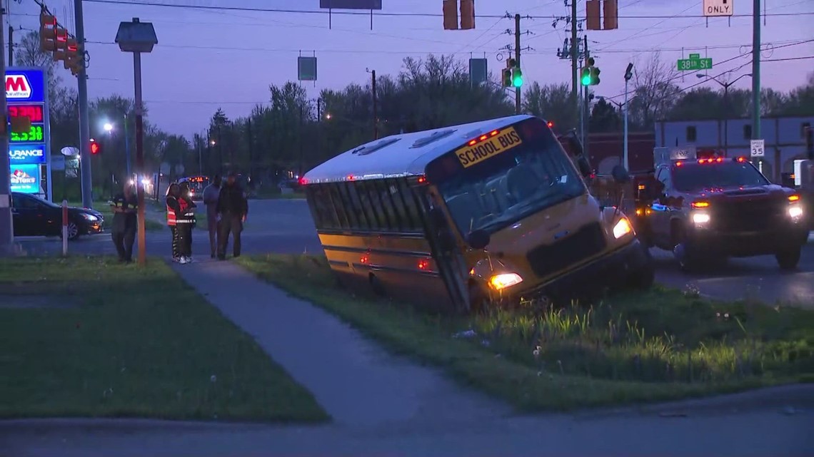 IPS school bus drives off road into ditch with student on board | wthr.com