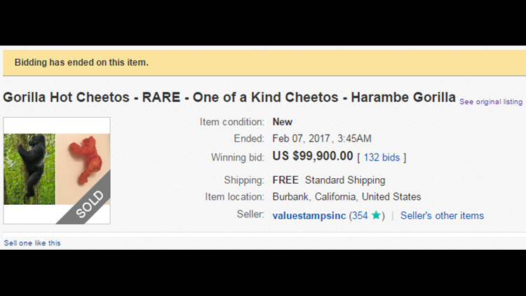 Harambe Cheeto reportedly sells for nearly $100K | wthr.com