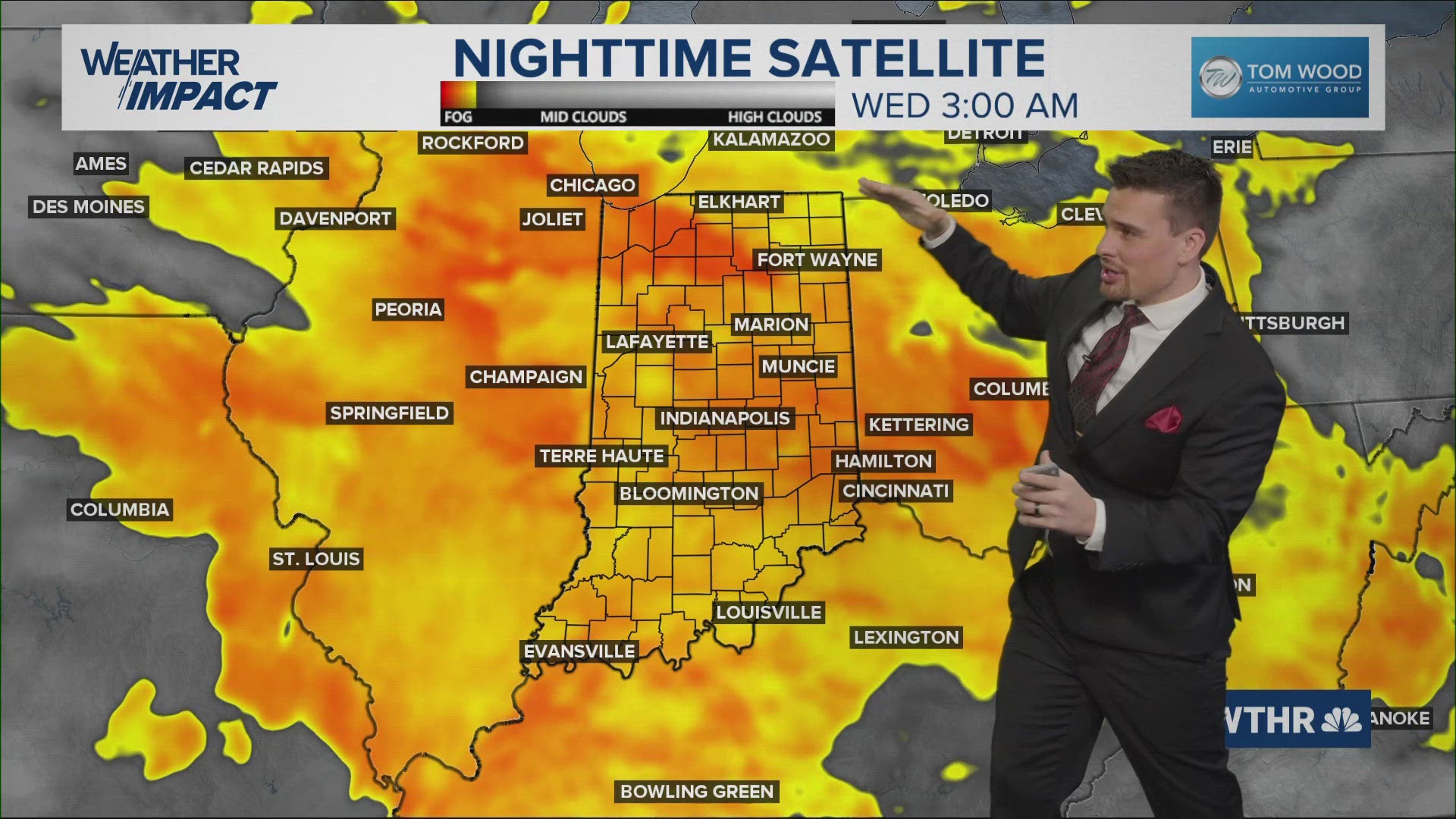Watching low clouds, patchy mist, and some fog across all of Indiana ...