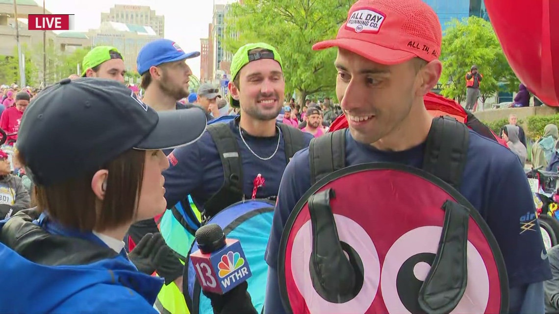 5 men in caterpillar costume break world record at IU Health 500 ...