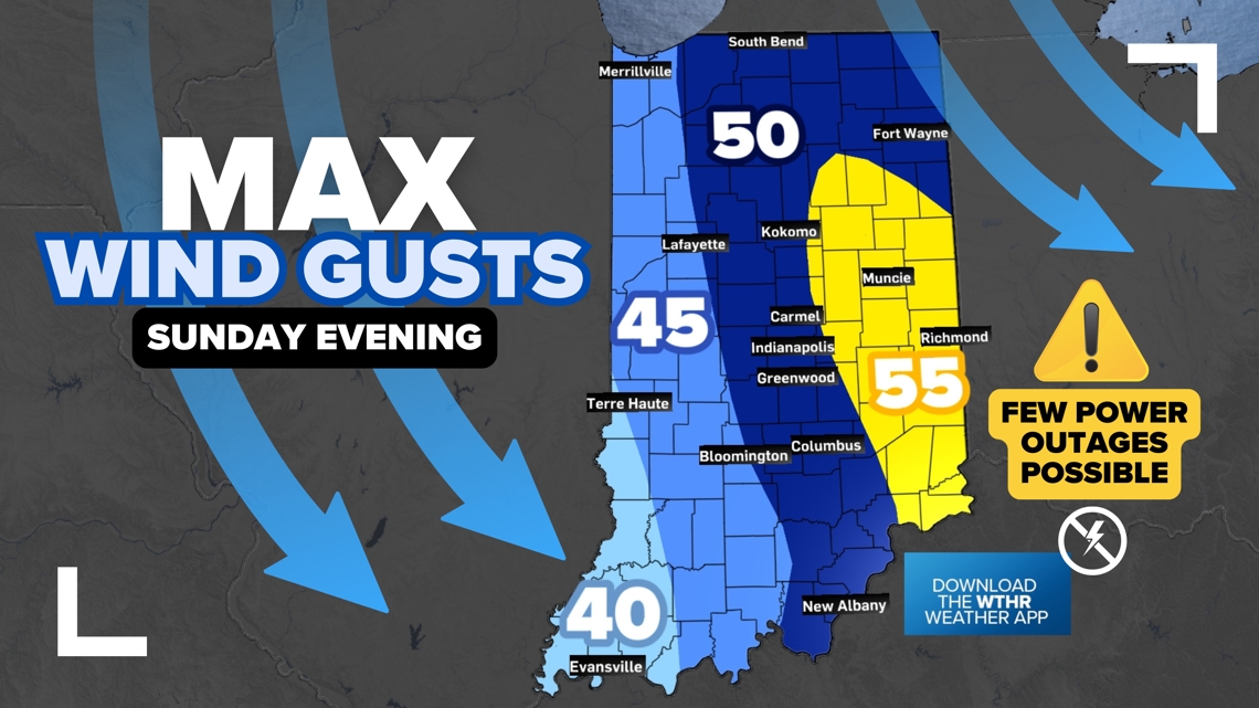 Max Wind Speeds Expected Across Indiana Sunday Evening Wthr