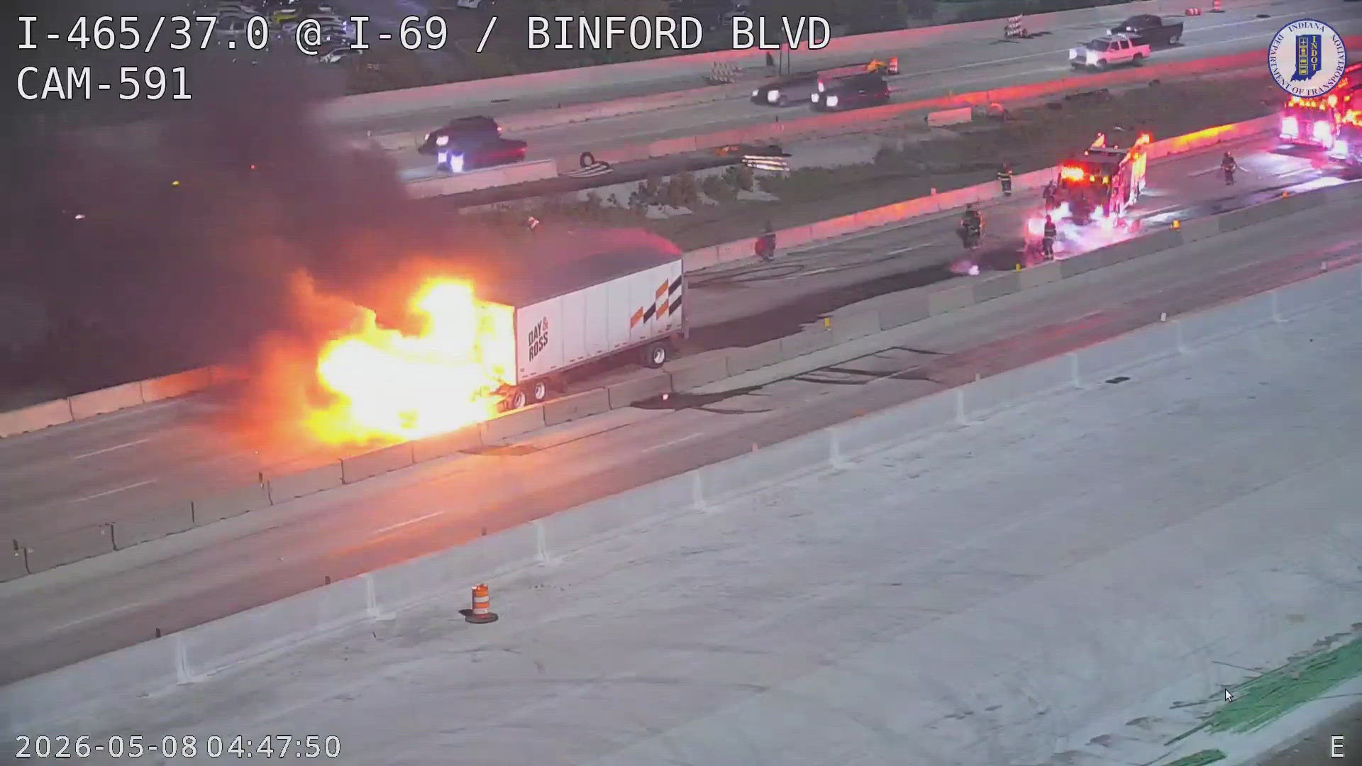 LIVE | Firefighters fight semi on fire with diesel spilling on I-465 in ...