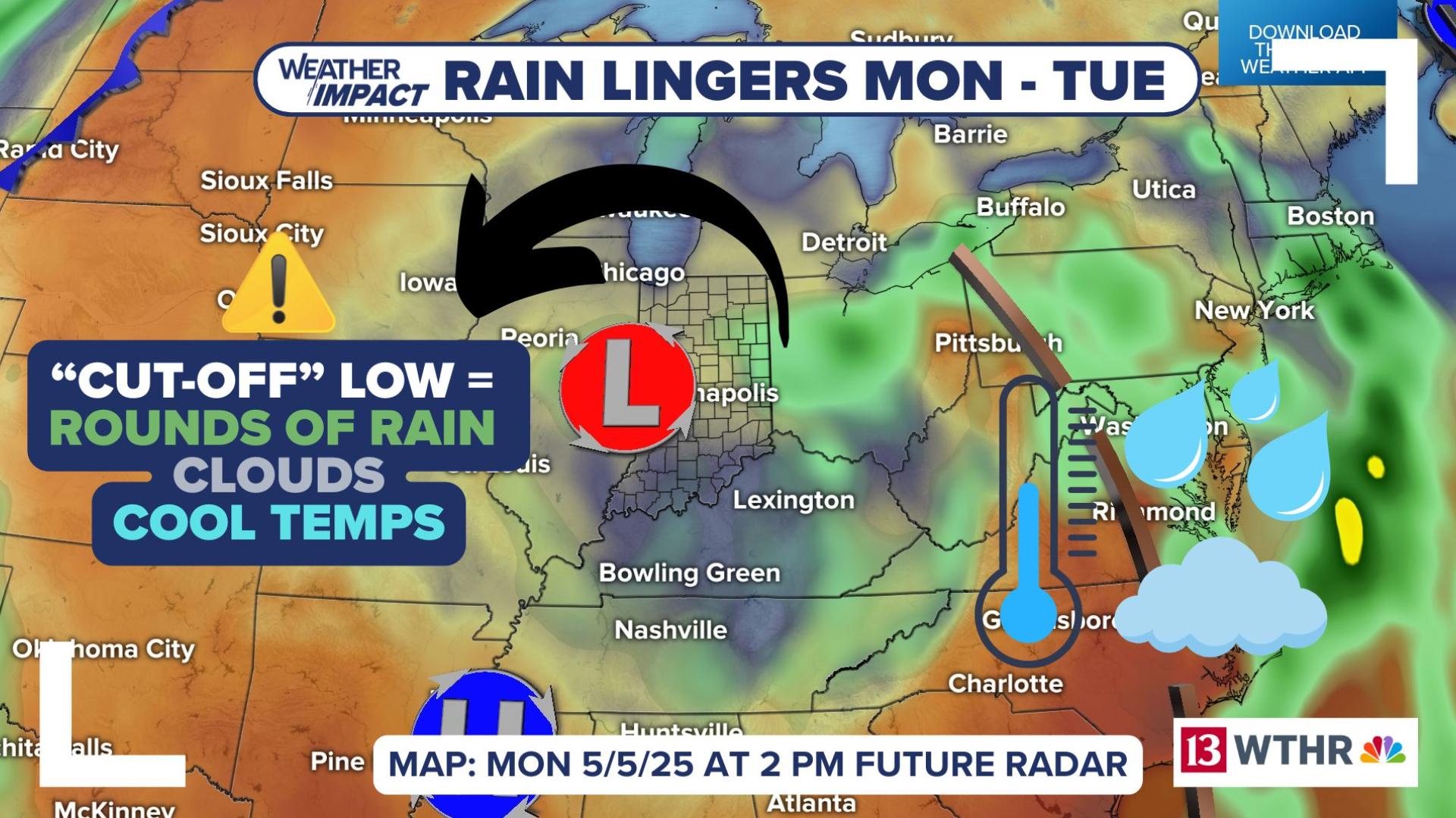 'Cut-off' low keeps clouds, rain around in central Indiana | wthr.com