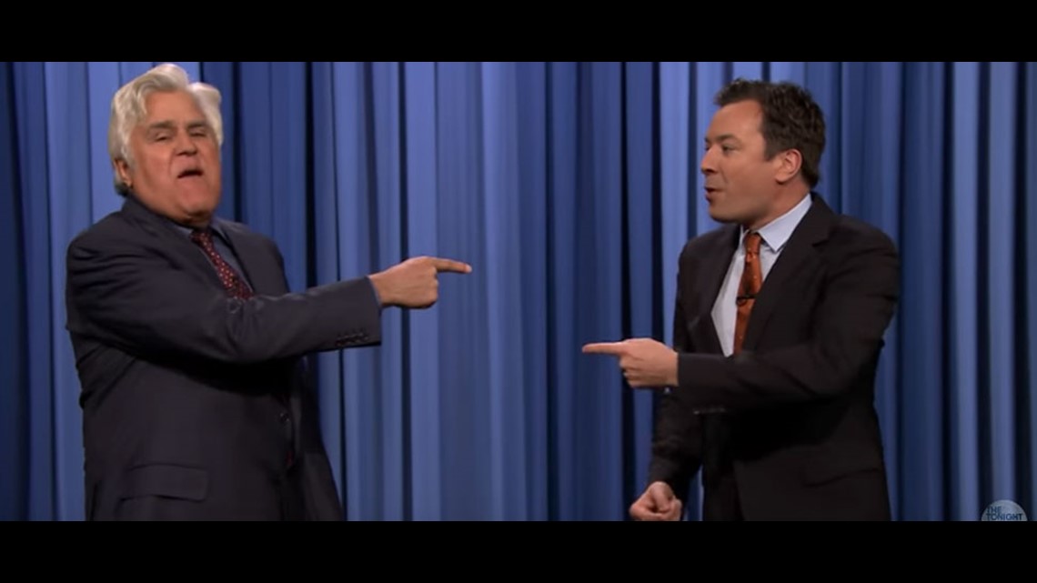 Jay Leno tags in for Jimmy during Monday's Tonight Show monologue ...