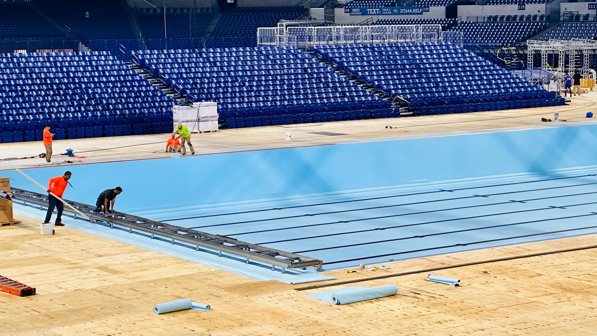 Olympic pools under construction at Lucas Oil Stadium | wthr.com
