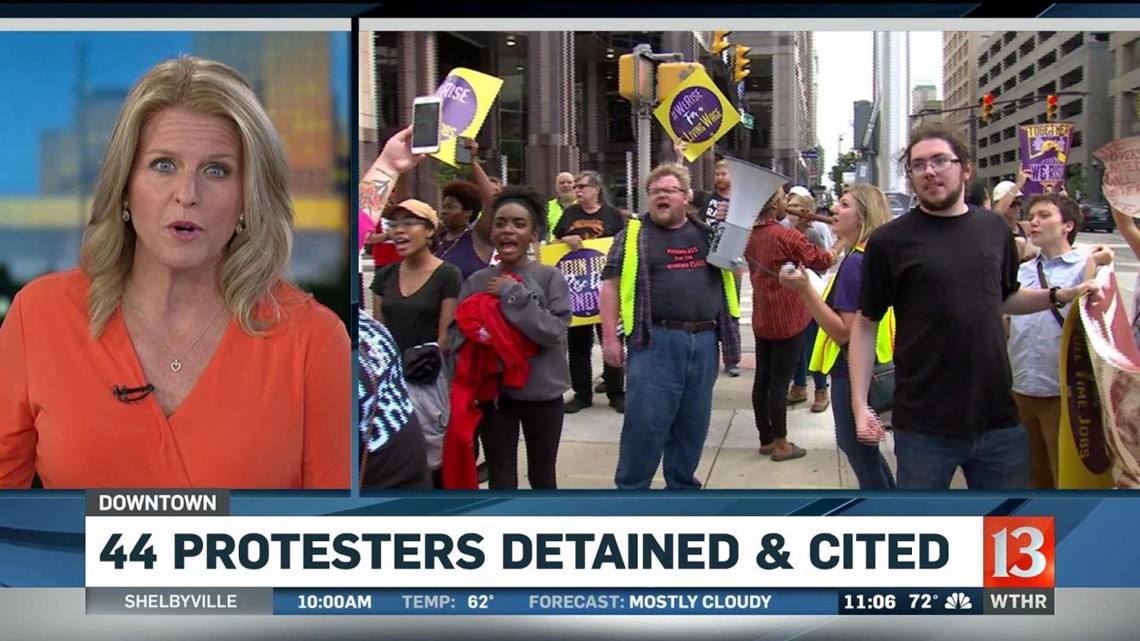 Demonstrators cited during protest for higher janitor pay | wthr.com