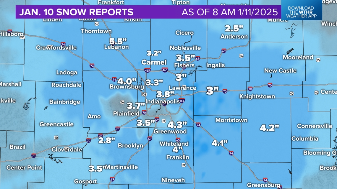 Snowfall reports from across Indiana (January 10th) | wthr.com