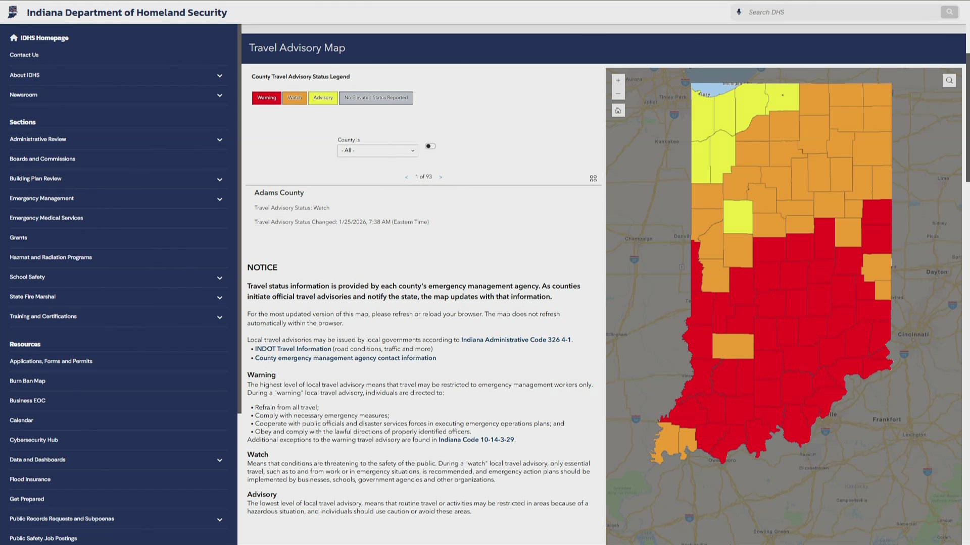 Is your Indiana county in a Travel Warning, Watch or Advisory? | County ...