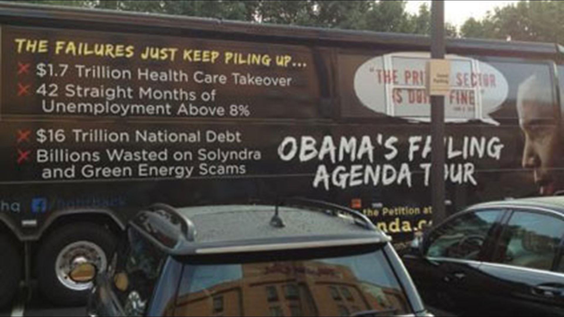 Protest bus parks outside Democrats' hotel | wthr.com