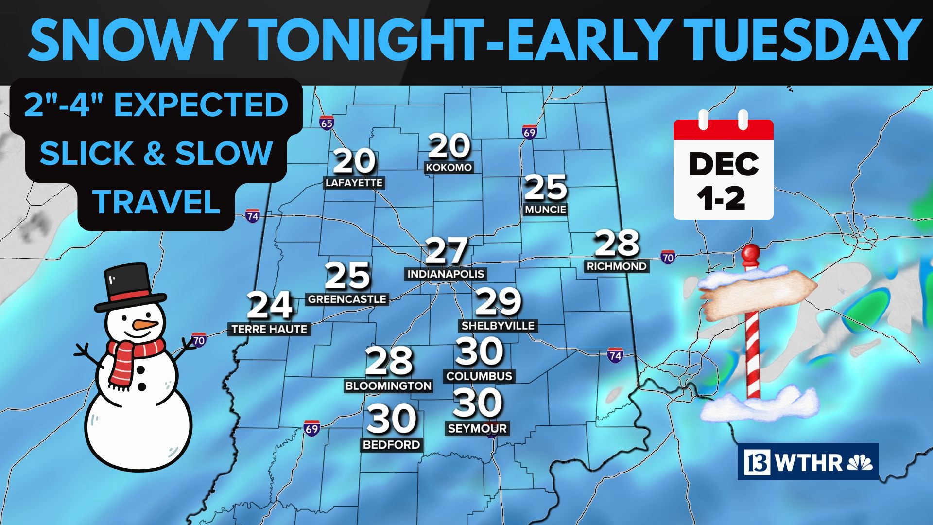 Indiana getting more snow and slick conditions overnight into Tuesday ...