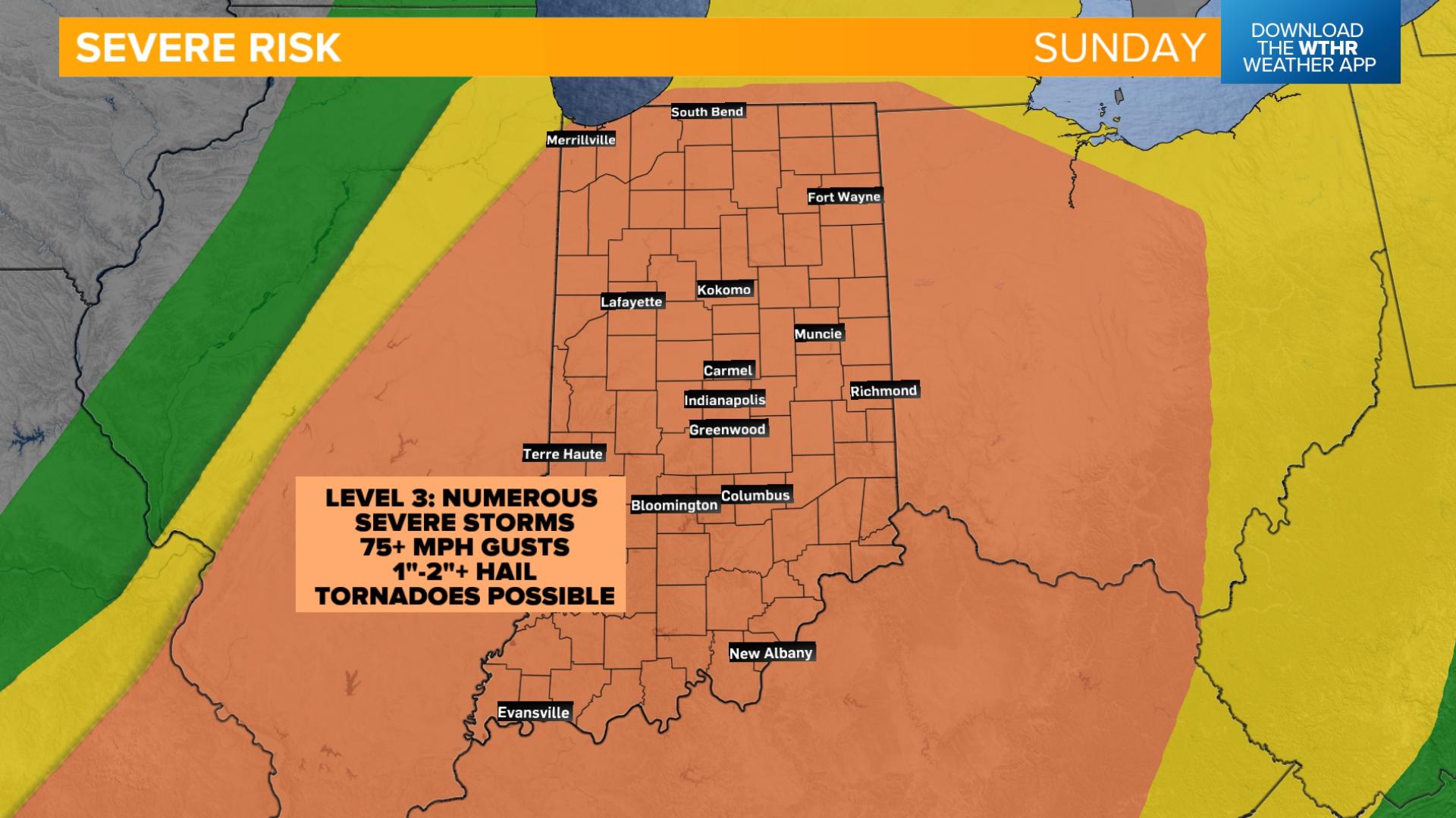 Indiana upgraded to a Level 3 severe threat Sunday, March 30 | wthr.com