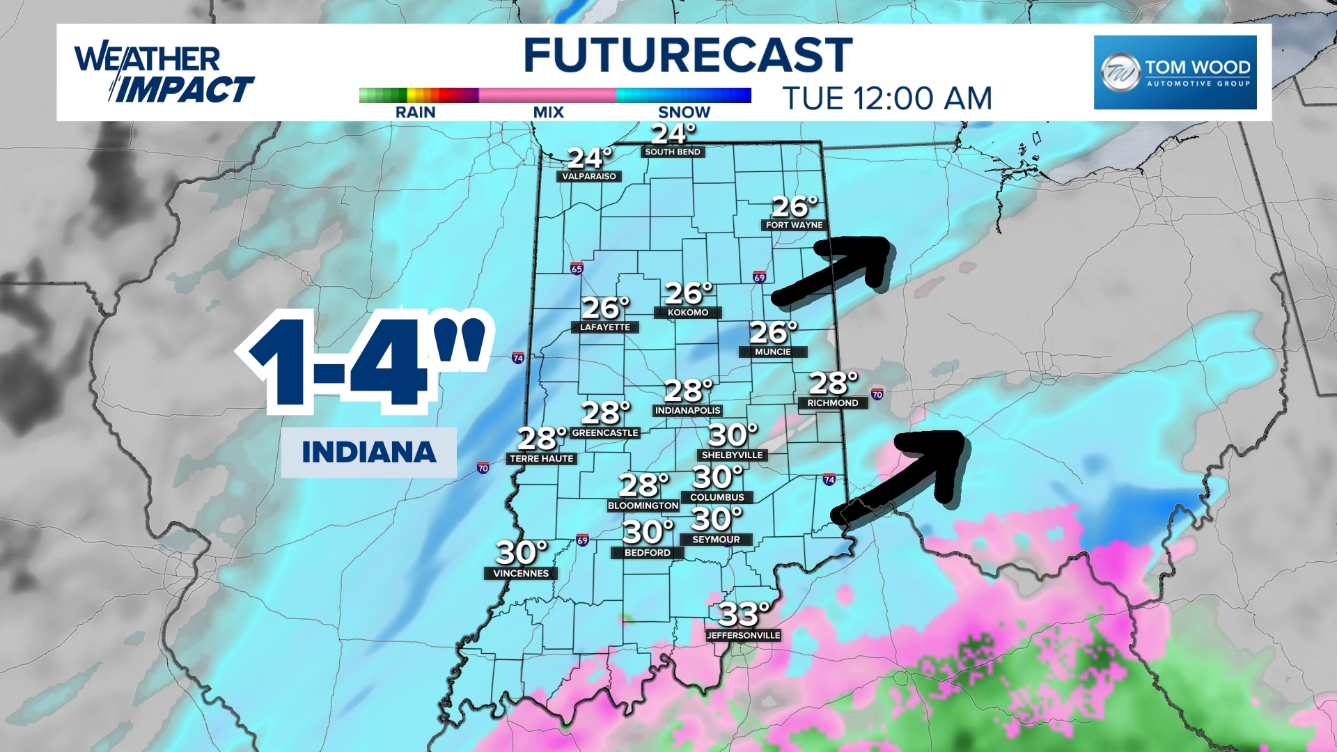 Few inches of snow coming Monday night to Indiana | Weather Impact ...