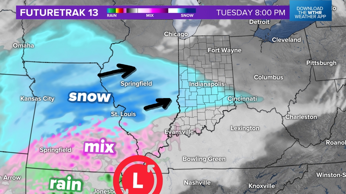 Early look at the timing and snowfall chance Tuesday night for Indiana ...