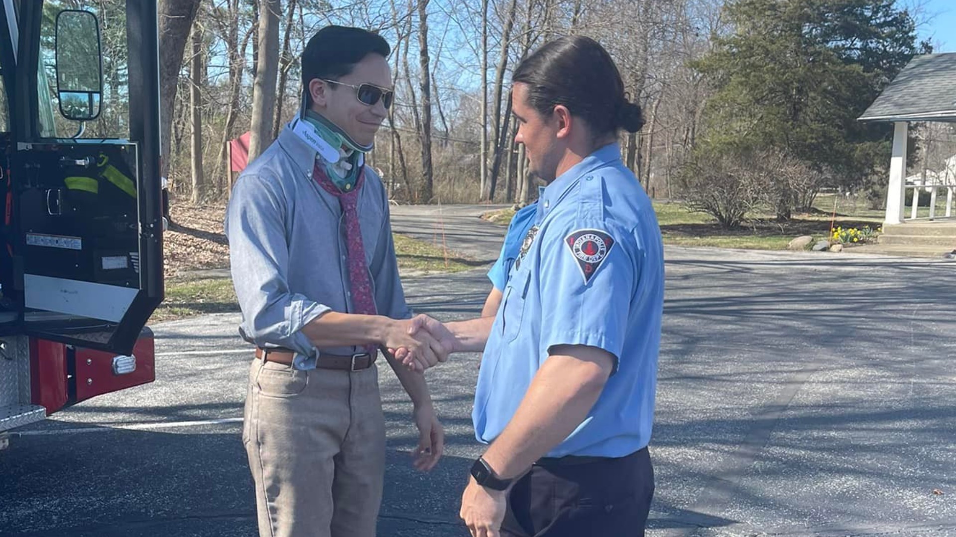 IMPD Officer Mangan meets firefighters who saved his life | wthr.com