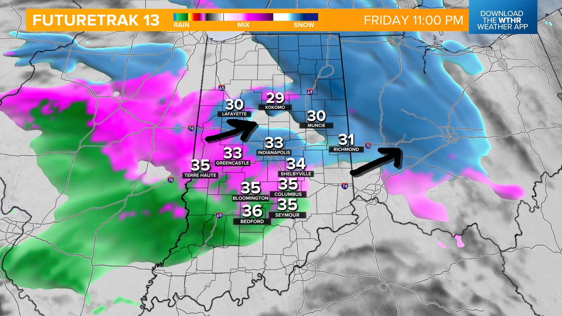Timing when snow, ice and rain will move into Indiana this weekend ...