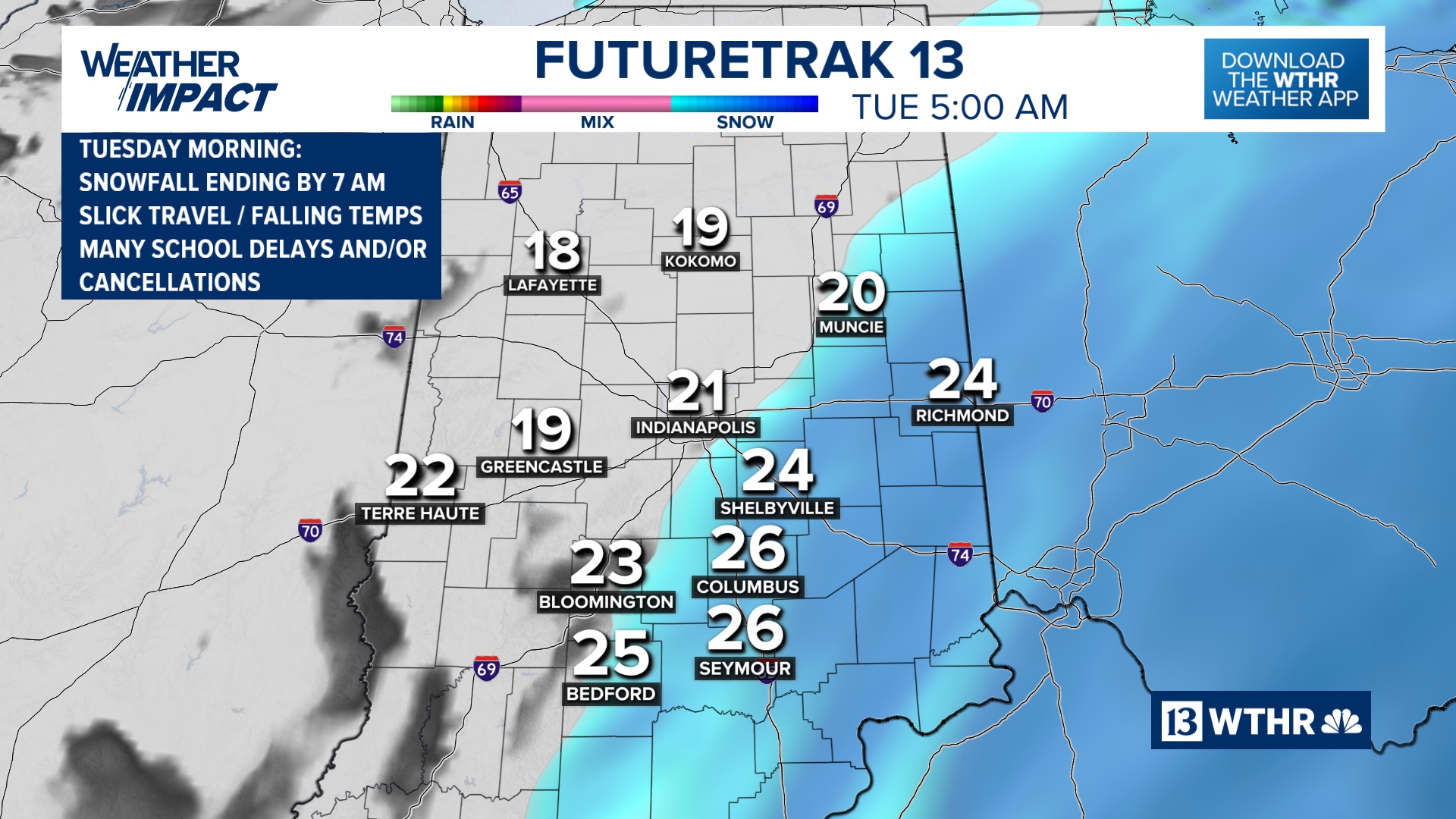 Indiana getting more snow and slick conditions overnight into Tuesday ...