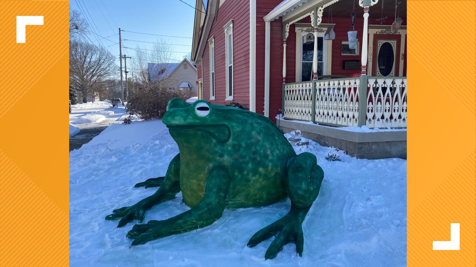 Greenfield artist makes larger-than-life bullfrog out of snow | wthr.com