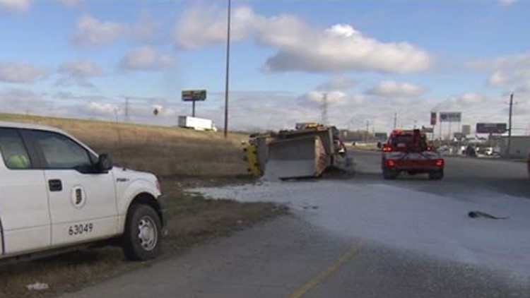 INDOT truck tips over on south side, I-465 ramp | wthr.com