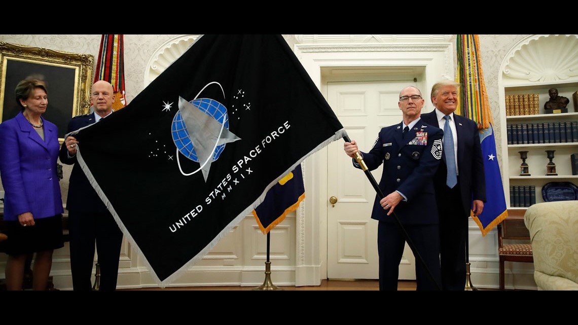 Space Force Unveils Flag President Trump Touts Super Duper Missile