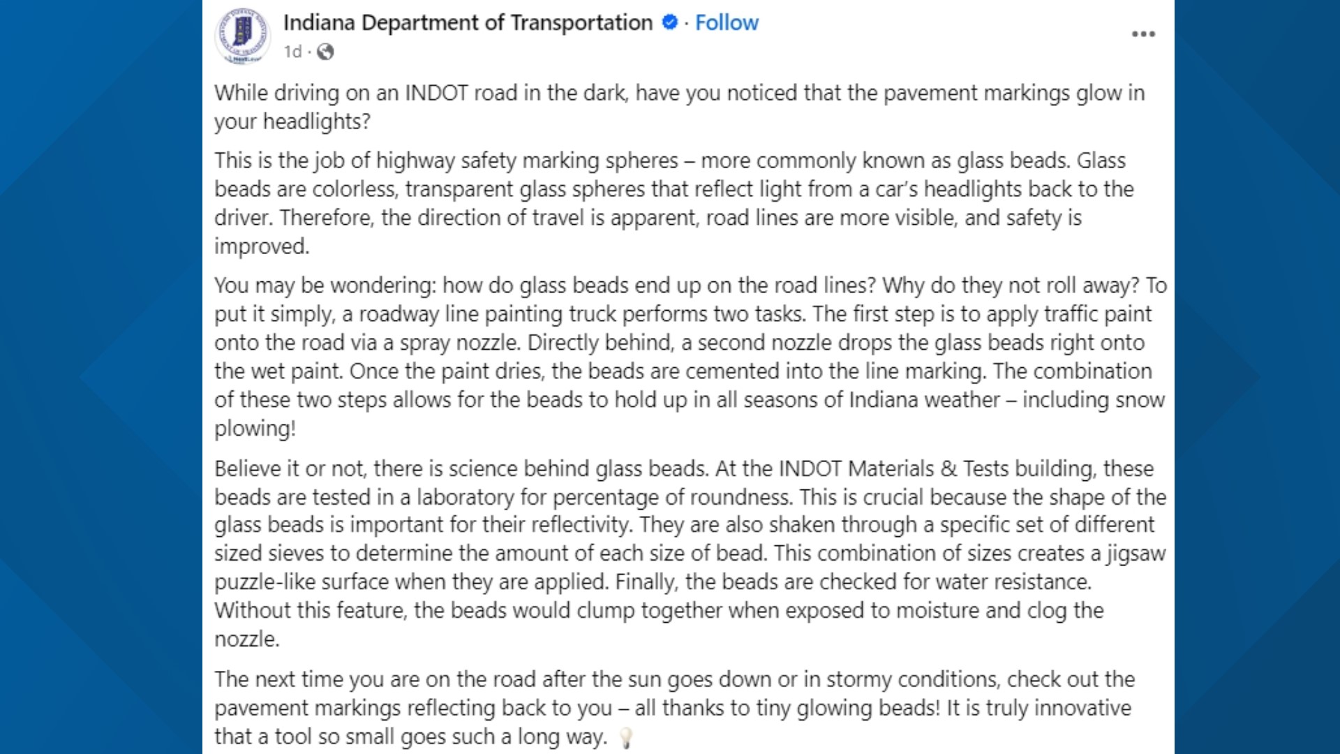 INDOT explains glass spheres on roads | wthr.com