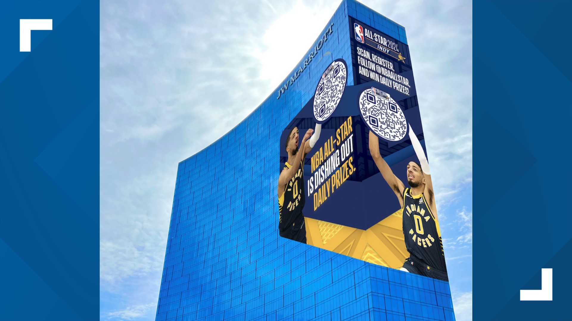 NBA All-Star Game graphic goes up on JW Marriott in Indianapolis | wthr.com