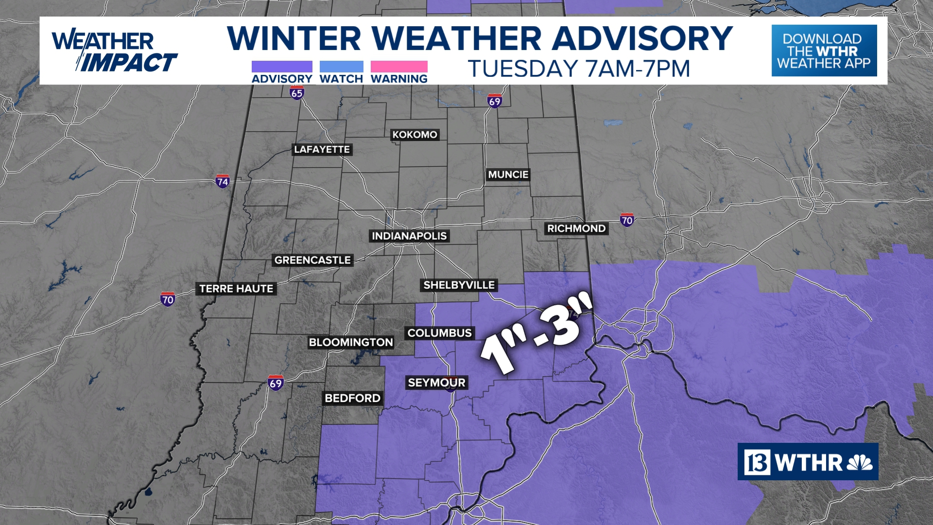 Weather Impact Alert: Scattered snow moving into Indiana Tuesday ...