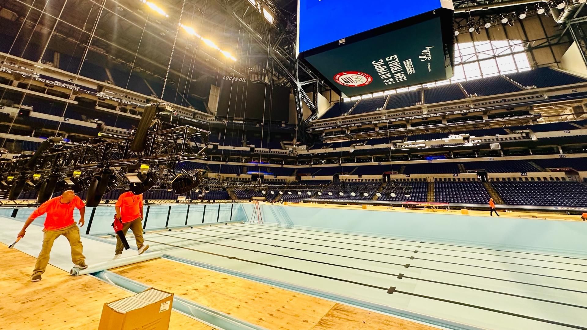 Olympic pools under construction at Lucas Oil Stadium | wthr.com