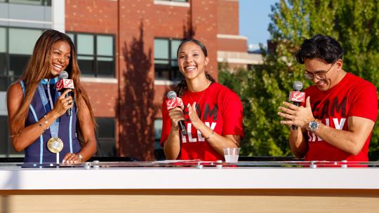 Olympians Simone Biles, Gabby Thomas surprise Eli Lilly employees ...