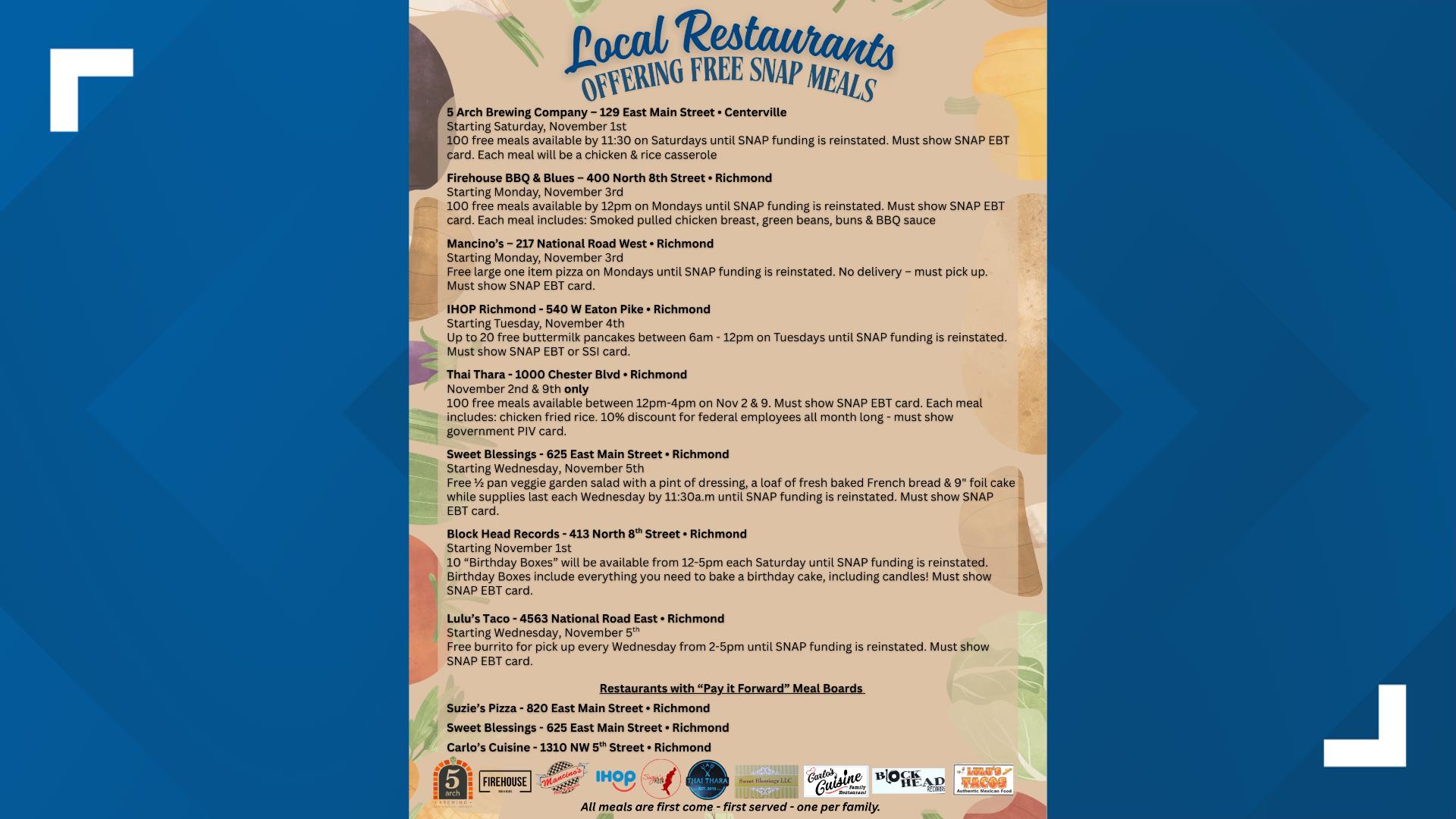 Wayne County restaurants offering free meals for those on SNAP benefits ...