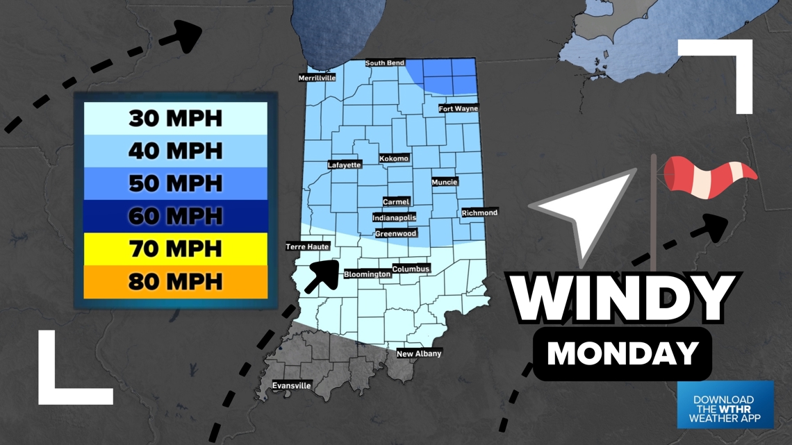 Tracking strong winds Monday, rushing in warmer air this week across ...