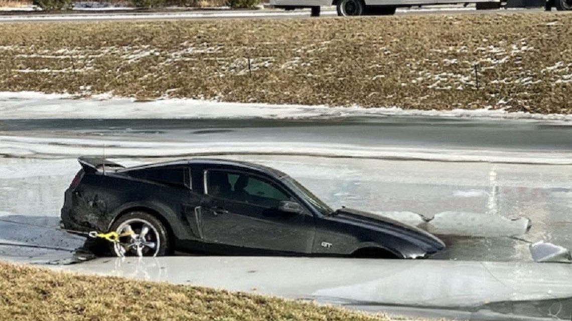Driver crashes through frozen pond in Plainfield | wthr.com