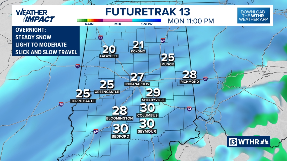 Indiana getting more snow and slick conditions overnight into Tuesday ...