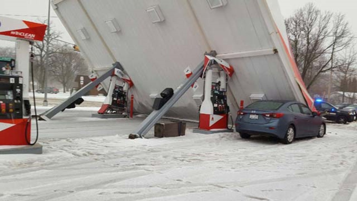 PHOTOS: Gas station canopy collapses after snowstorm | wthr.com