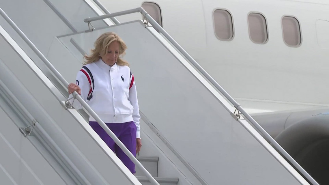 First Lady Jill Biden arrives in Paris for the Olympic Opening Ceremony ...