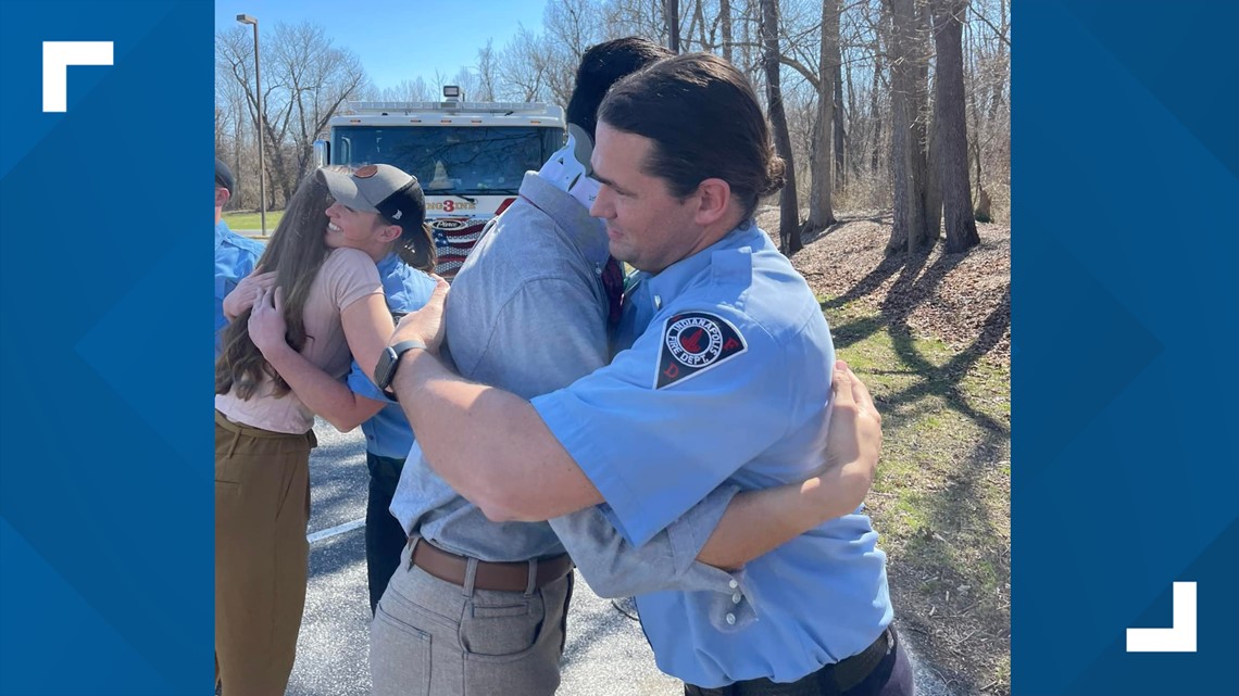 'Emotional for all' | IMPD officer meets firefighters who saved his ...
