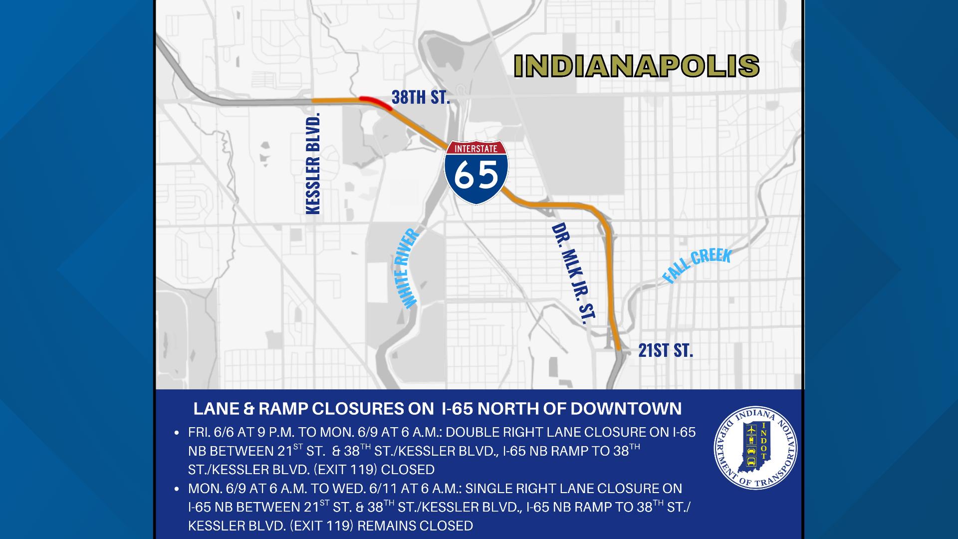 INDOT announces lane and ramp closures on I-65 north of downtown Indy ...