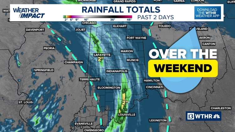 Rainfall totals and map from around Indiana over the weekend | wthr.com